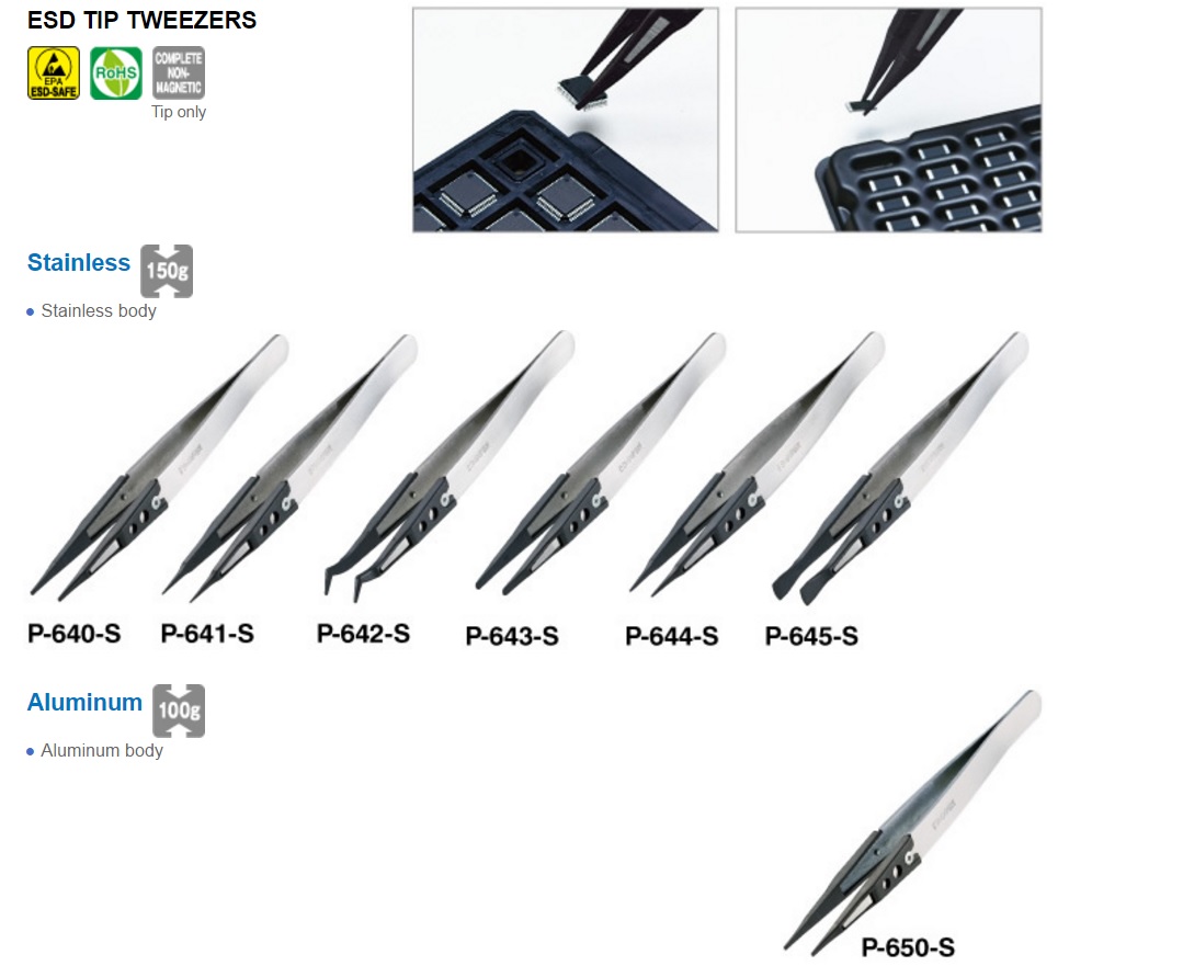 Ichiban Precision Sdn Bhd - Hozan - Hozan ESD Tip Tweezers, Plastic Tip Tweezers